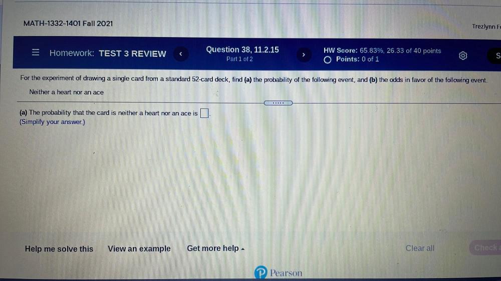 MATH 1332 1401 Fall 2021 Trezlynn FC Homework TEST 3 Math MATH 1332 1401 Fall 2021 Trezlynn FC Homework TEST 3 Math