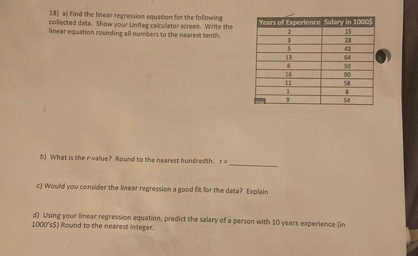 18 A Find The Linear Regression Equation For The Foll Math 18-a-find-the-linear-regression-equation-for-the-foll-math