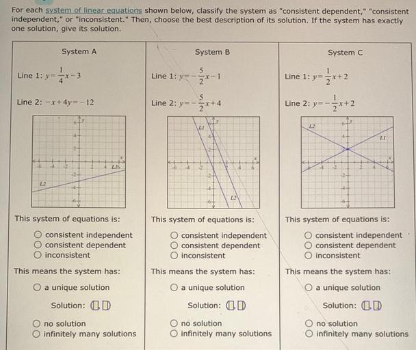 For Each System Of Linear Equations Shown Below Classi Math