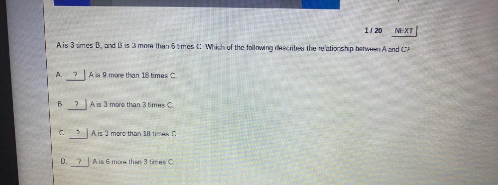 1 20 NEXT A Is 3 Times B And Is 3 More Than 6 Times Math 1 20 NEXT A Is 3 Times B And Is 3 More Than 6 Times Math