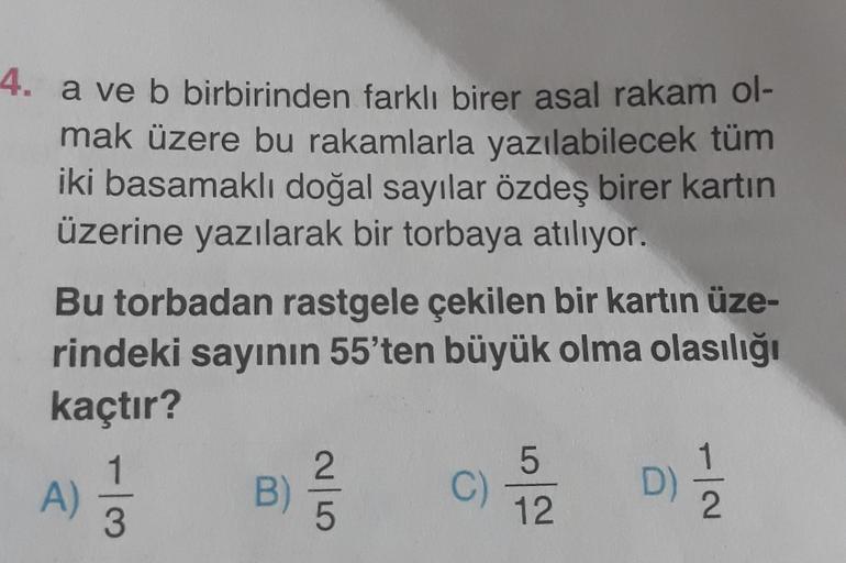 4 A Ve B Birbirinden Farklı Birer Asal Rakam Ol Mak üzere Bu