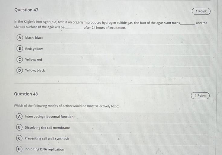 Question 47 1 Point In the Kligler's Iron Agar (KIA)... - Biology