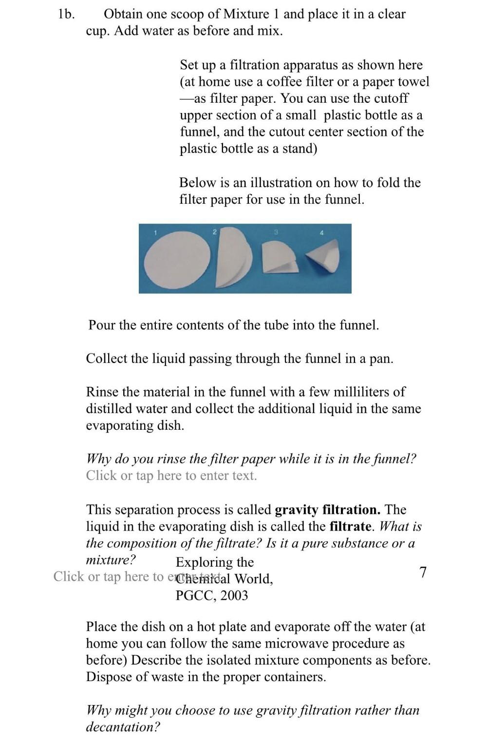1b. a Obtain one scoop of Mixture 1 and p... - Physical Chemistry