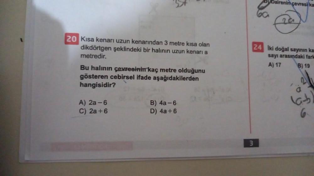 Si Oairenin evresi Ka 80 20 K sa Kenar Ortaokul Matematik Si Oairenin evresi Ka 80 20 K sa Kenar Ortaokul Matematik