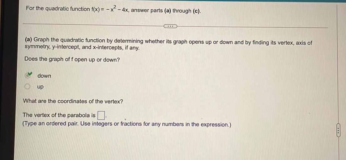 For The Quadratic Function F x x 4x Answer Parts Math for-the-quadratic-function-f-x-x-4x-answer-parts-math