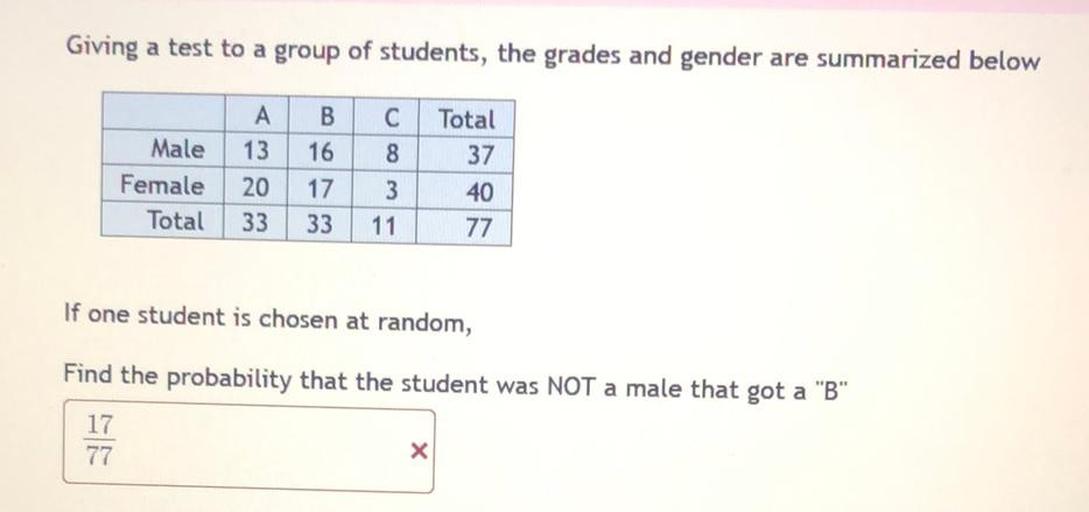 Giving a test to a group of students, the grades and ge... - Math