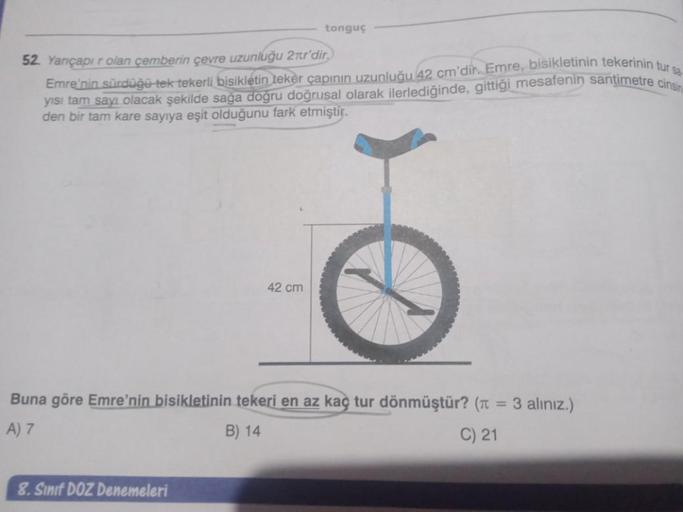 tongus 52. Yarıçapır olan çemberin çevre uzunluğu 2 tr'dir. Emre'nin ...