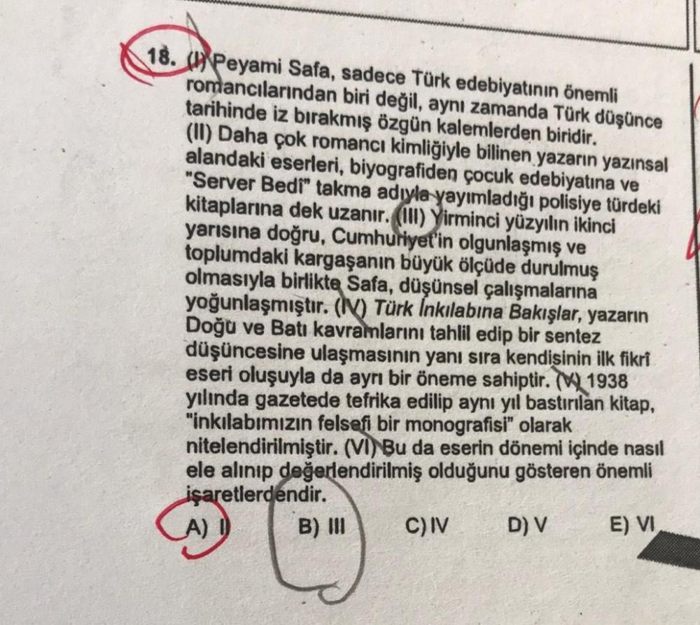 18.(1) Peyami Safa, sadece Türk edebiyatının önemli romancılarından ...