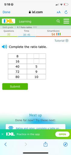 5:18 © Done O ixl.com AA IX Learning Q = E Sixth grade ... - Math