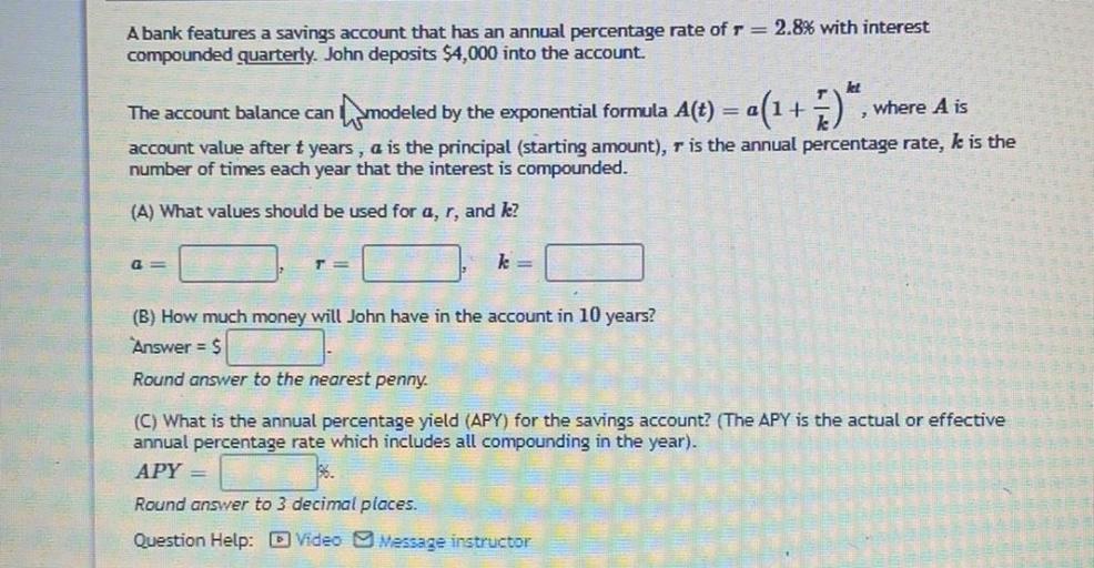 A bank features a savings account that has an annual pe... - Math