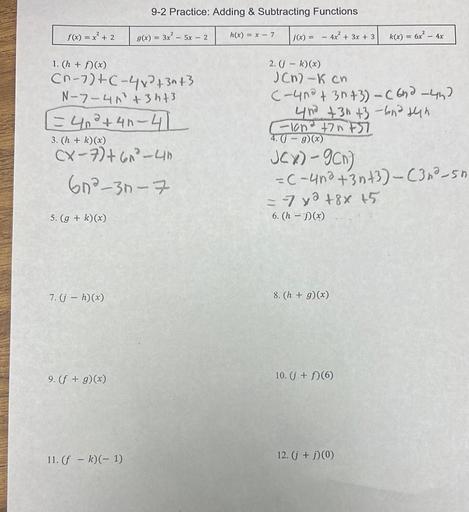 9 2 Practice Adding Subtracting Functions F x X Math 9-2-practice-adding-subtracting-functions-f-x-x-math