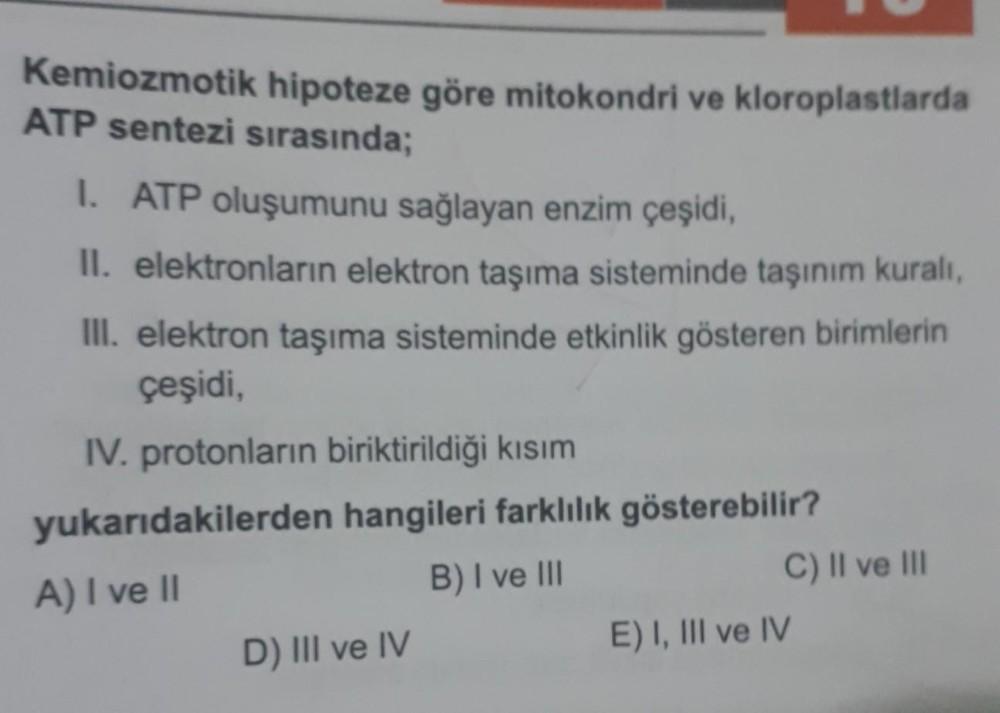 Kemiozmotik hipoteze göre mitokondri ve kloroplastlarda ATP sentezi ...