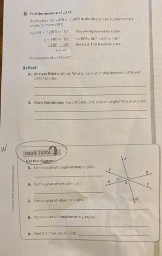 D Find the measure of ZAFB. Use the fact that ZAFB and ... - Math