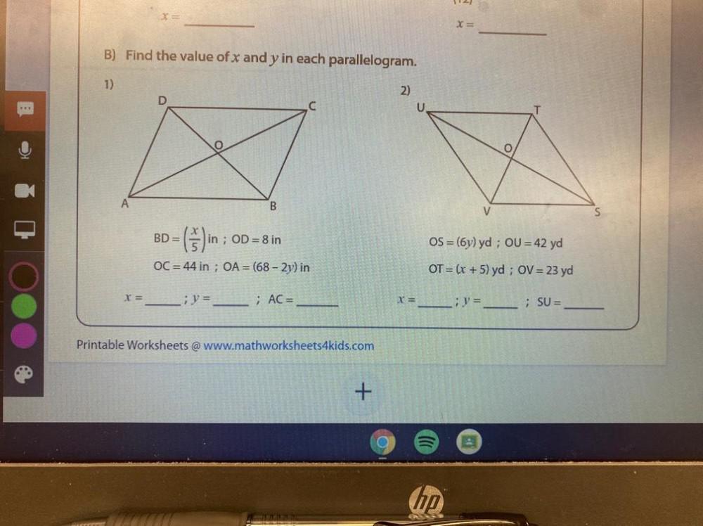 X B Find The Value Of X And Y In Each Parallelogram Math X B Find The Value Of X And Y In Each Parallelogram Math