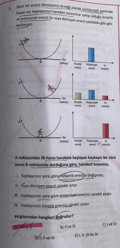 1. Basit bir enerji dönüşümü örneği olarak sürtünmeli zeminde kayan bir kaykaycinin hareket ...