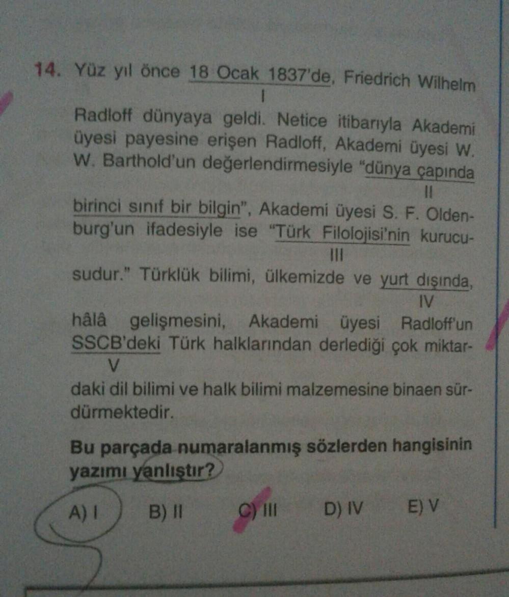 14. Yüz yıl önce 18 Ocak 1837'de, Friedrich Wilh... - Lise Türkçe