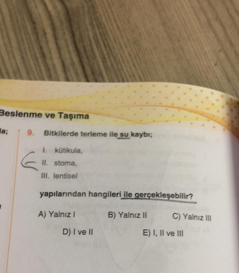 Beslenme ve Taşıma la; 9. Bitkilerde terleme ile su... - Biyoloji