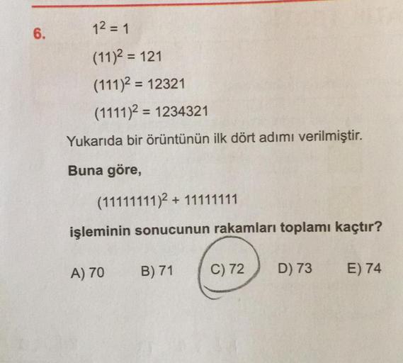 6 121 112 121 1112 12321 11112 Lise Matematik 