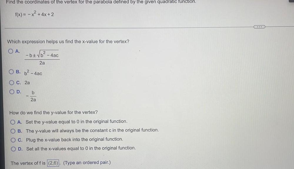 Find The Coordinates Of The Vertex For The Parabola Def Math Find The Coordinates Of The Vertex For The Parabola Def Math