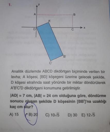 1 A A X B C Analitik Düzlemde Abcd Dikdörtgen Biç Geometri