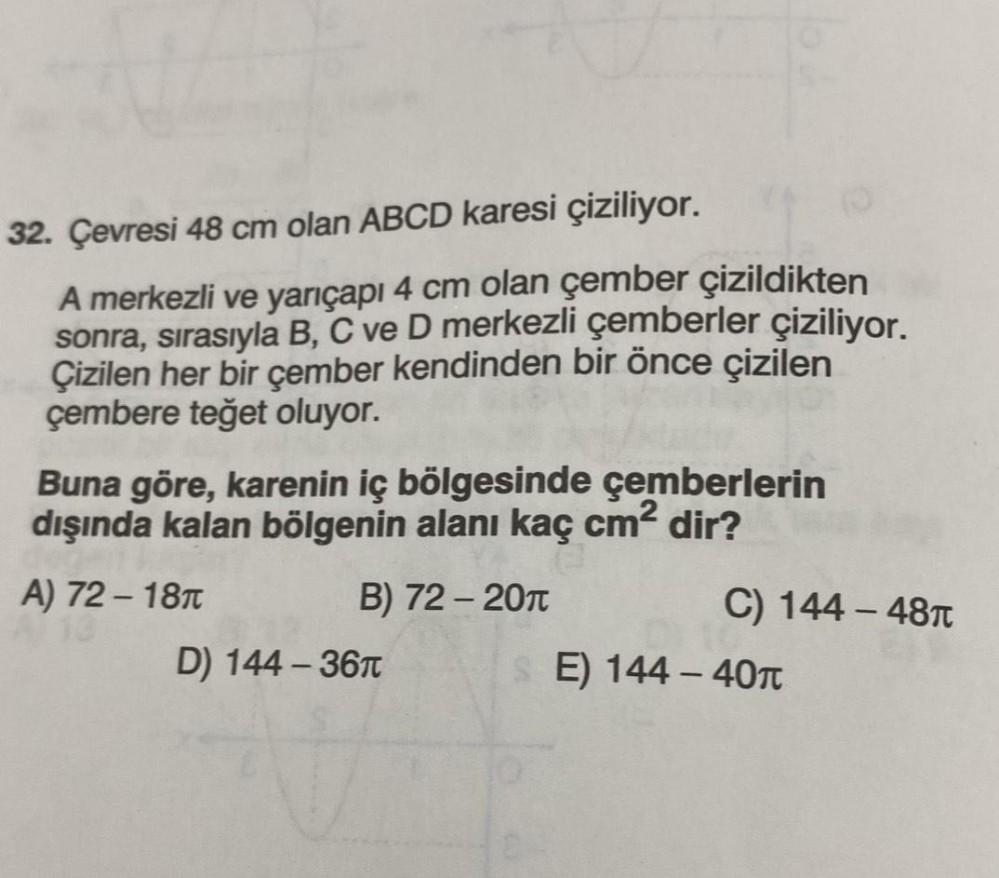 32. Çevresi 48 cm olan ABCD karesi çiziliyor.... - Lise Matematik