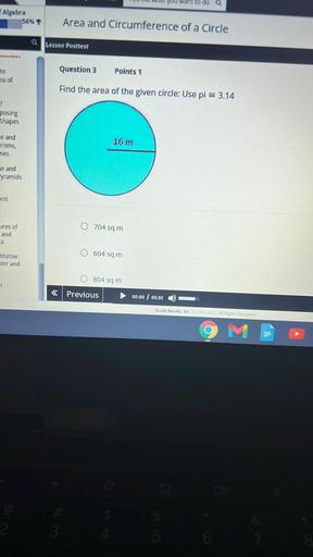 Find the area of the given circle: Use pi≅3.14 radi... - Geometry