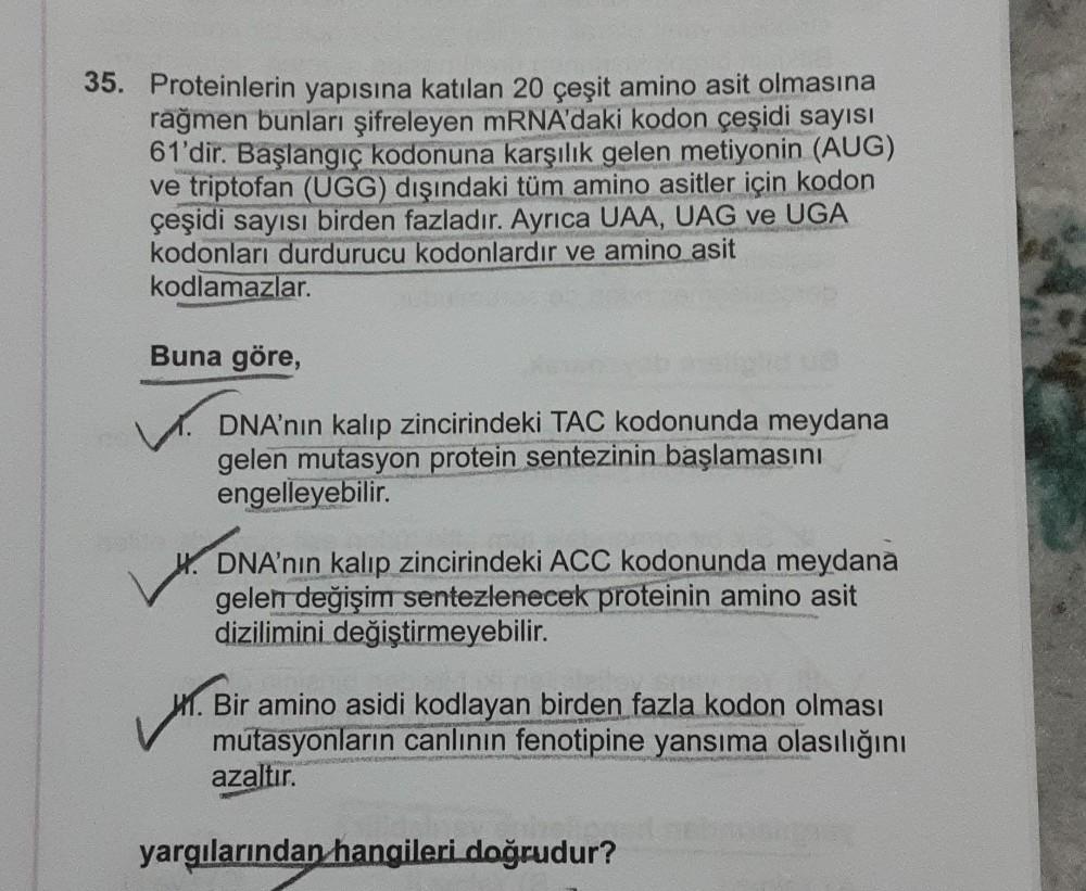 35. Proteinlerin yapısına katılan 20 çeşit amino as... - Biyoloji