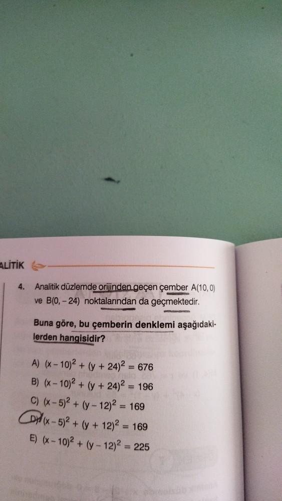 ALİTİK 4. Analitik düzlemde oriſinden geçen ç... - Lise Matematik