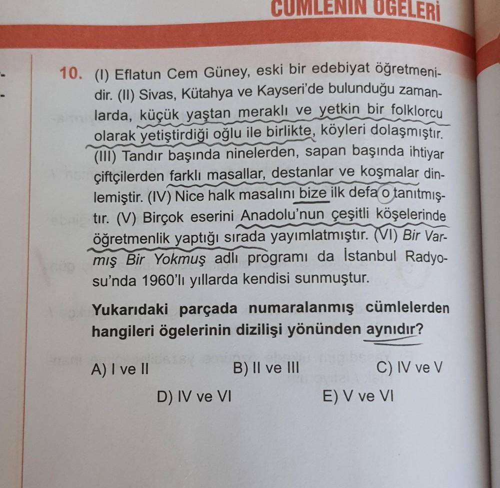 CUMLENIN OGELERİ 10. (1) Eflatun Cem Güney, eski... - Lise Türkçe