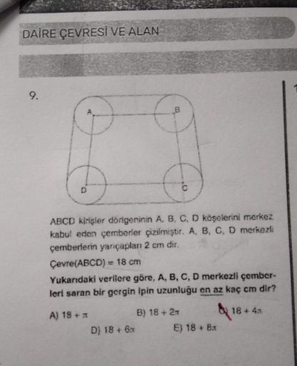 DAİRE ÇEVRESİ VE ALAN 9. ABCD kirişler dörtgeninin A. B, C, D ...
