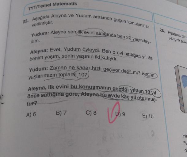 TYT/Temel Matematik 23. Aşağıda Aleyna ve Yud... - Lise Matematik