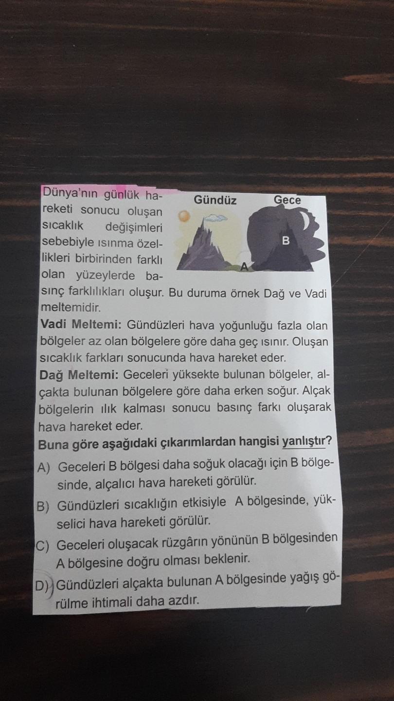 Dünya'nın günlük ha- reketi sonucu oluşan sıcaklık değişimleri ...