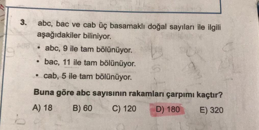 3. abc, bac ve cab üç basamaklı doğal sayılar... - Lise Matematik - Kunduz