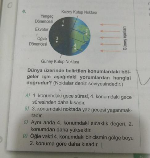 O 4. Yengeç Dönencesi Ekvator Oğlak Dön... - Ortaokul Fen Bilgisi