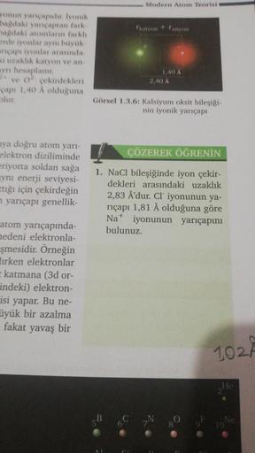 yonun yarıçapıdır. İyonik bagdaki yarıçaptan fark- Dag... - Kimya