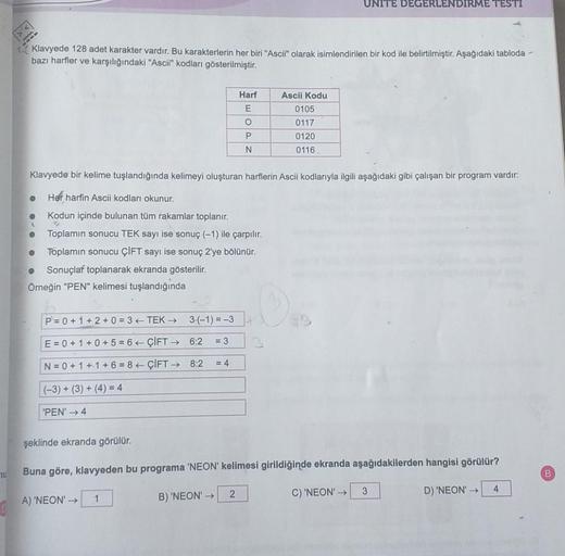 70 Klavyede 128 Adet Karakter Vardır Bu Kara Lise Matematik
