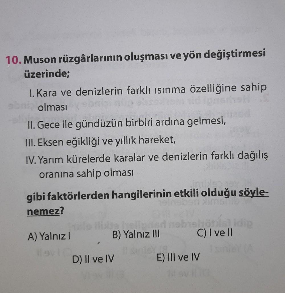 10. Muson rüzgârlarının oluşması ve yön değiştirmes... - Coğrafya