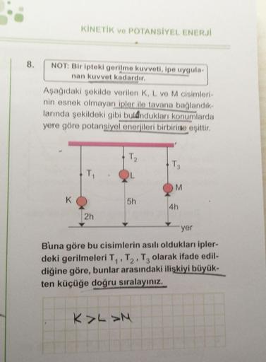 8. KİNETİK ve POTANSİYEL ENERJİ NOT: Bir ipteki gerilme kuvveti, ipe uygula- nan kuvvet kadardır ...