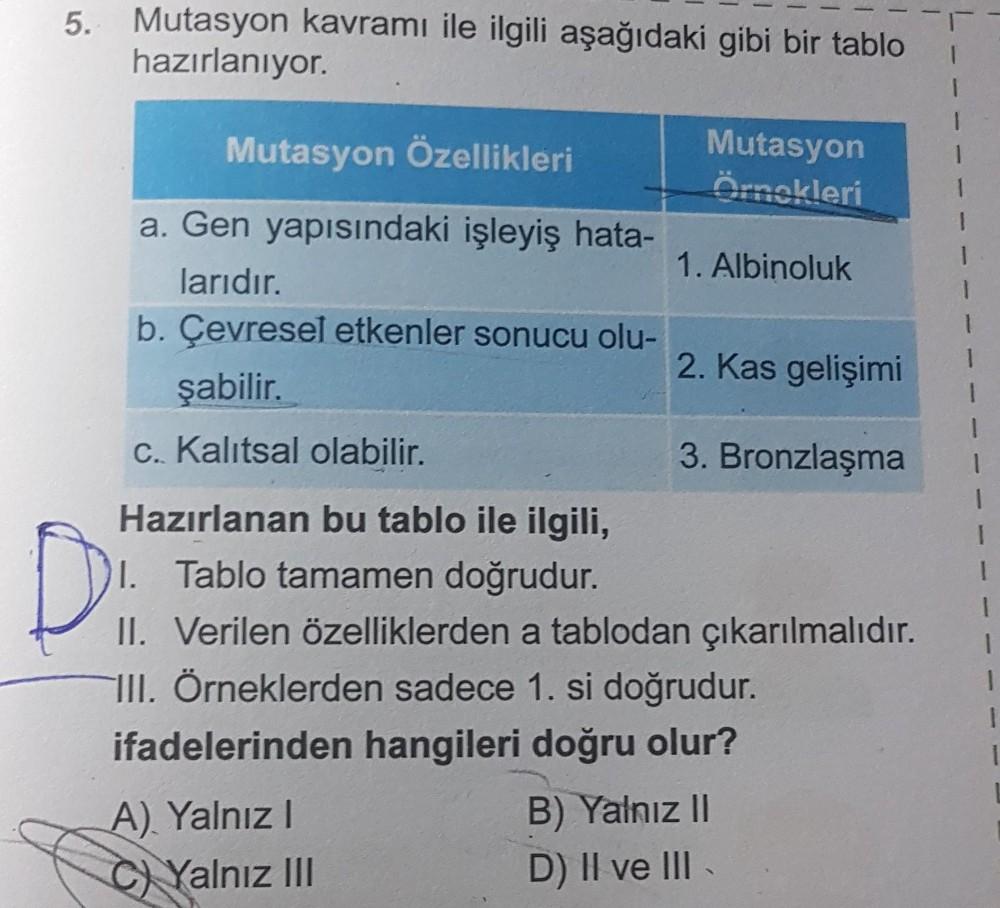 5. Mutasyon kavramı ile ilgili aşağıdak... - Ortaokul Fen Bilgisi