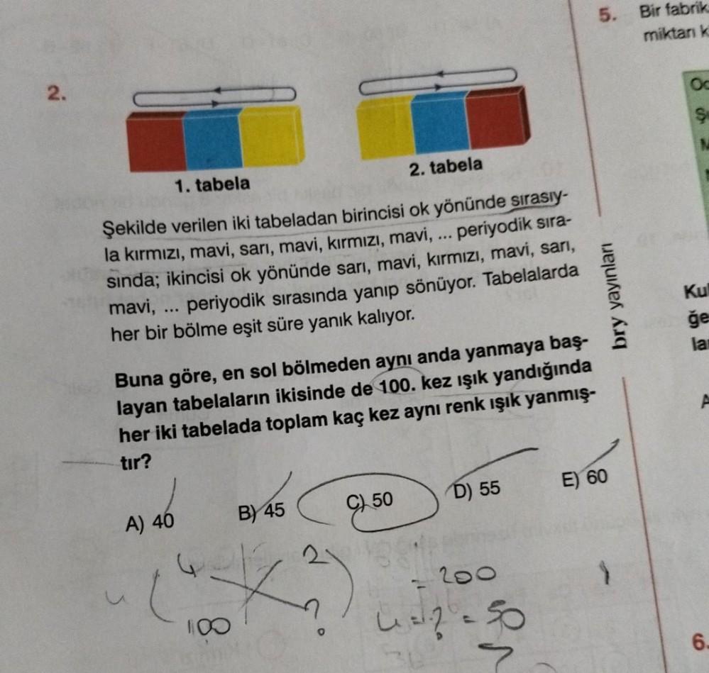 2. 1. tabela 2. tabela Şekilde verilen iki ta... - Lise Matematik - Kunduz