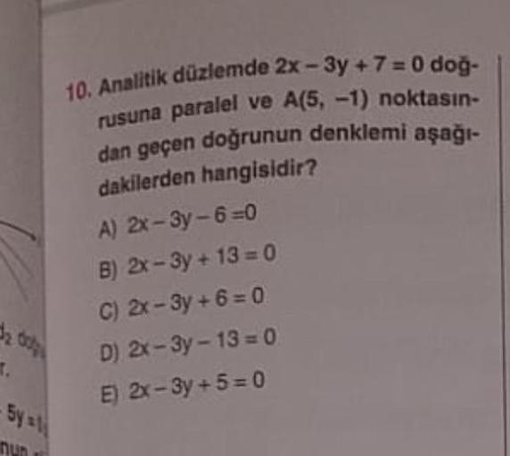 T 5y 1 10 Analitik Düzlemde 2x 3y 7 0 Doğ Rus Geometri