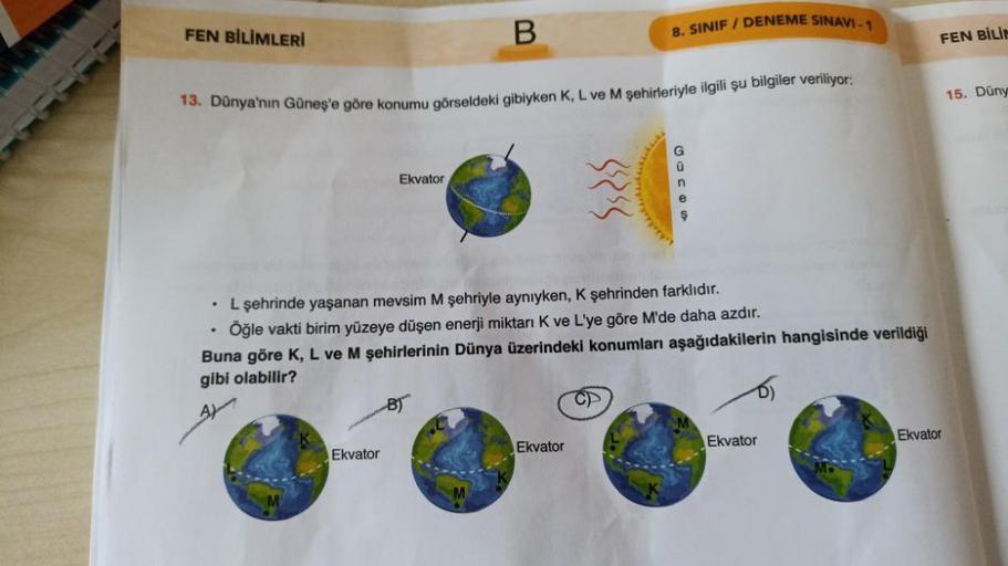 FEN BİLİMLERİ B 13. Dünya'nın Güneş'e g... - Ortaokul Fen Bilgisi