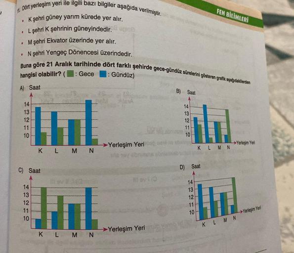 1 11. Dört yerleşim yeri ile ilgili baz... - Ortaokul Fen Bilgisi