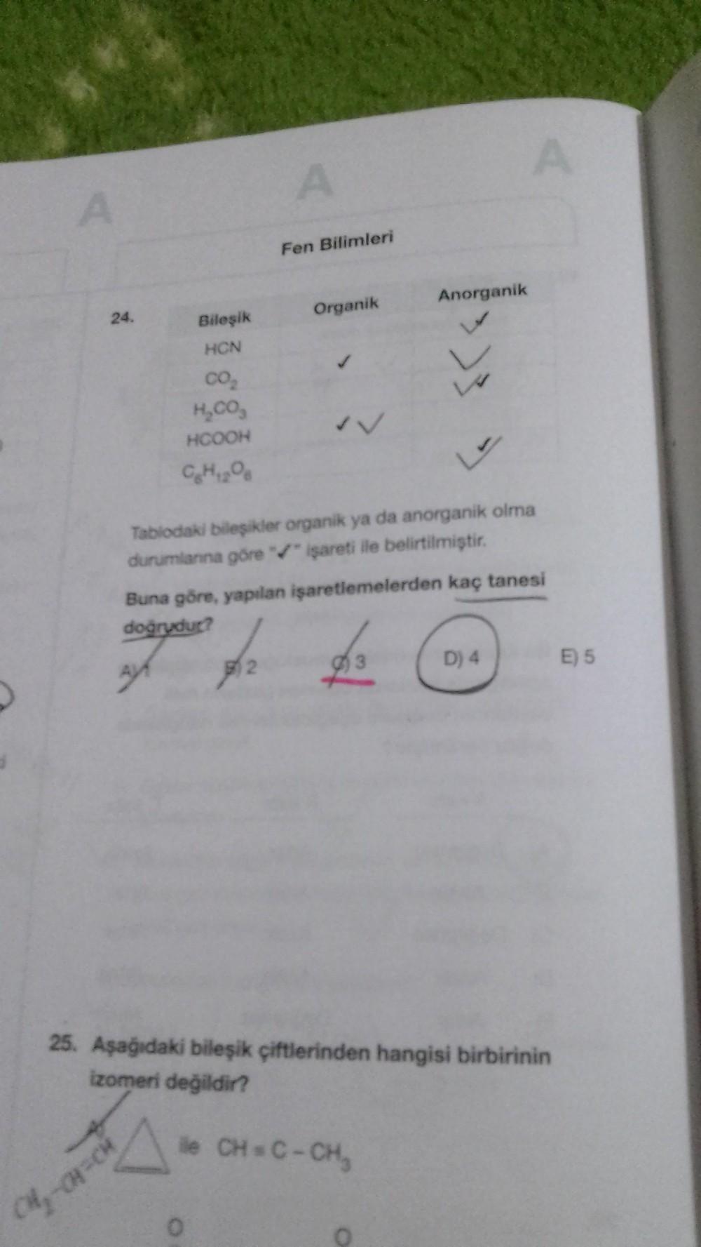 A 24. Bileşik HCN CO₂ HỌC, HOOOH C₂H₁₂O6 A Fen Bilimle... - Kimya