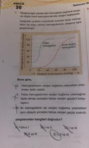ANALIZ 50 7. Oksijene ilgisi yüksek olan hemoglobin... - Biyoloji ANALIZ 50 7. Oksijene ilgisi yüksek olan hemoglobin... - Biyoloji