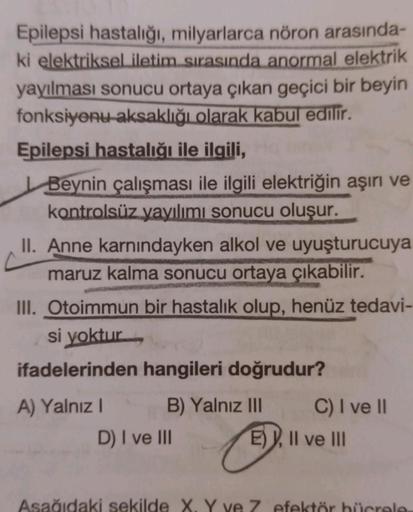 Epilepsi hastalığı, milyarlarca nöron arasında- ki elektriksel iletim sırasında anormal elektrik ...