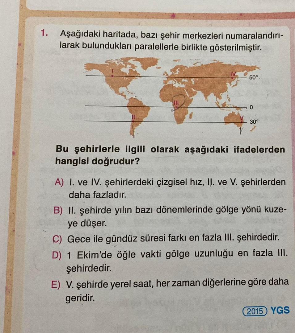 1. Aşağıdaki haritada, bazı şehir merkezleri numaralandırı- larak ...
