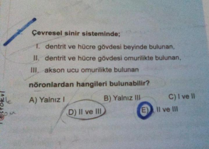 Çevresel sinir sisteminde; 1. dentrit ve hücre gövdesi beyinde bulunan ...