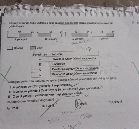 1 0 5 Yerküre üzerinde farklı yerlerdek... - Ortaokul Fen Bilgisi