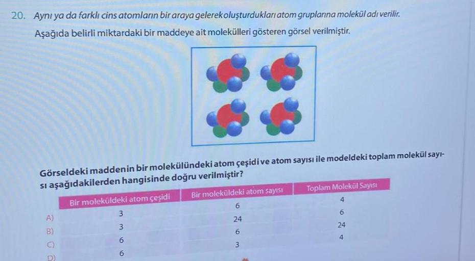 20. Aynı ya da farklı cins atomların bir araya gelerek oluşturdukları ...